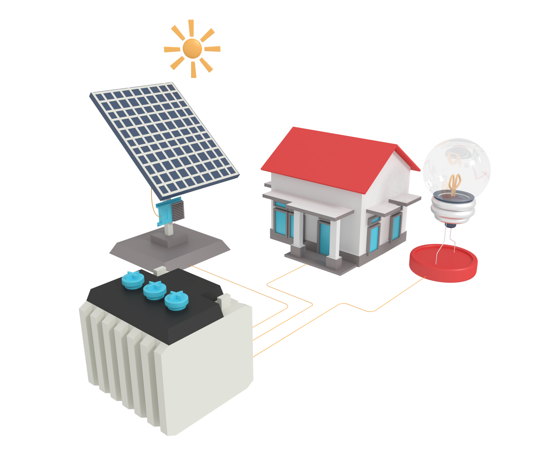3d illustration of solar panel connection to home and electronic tool 15110450 PNG