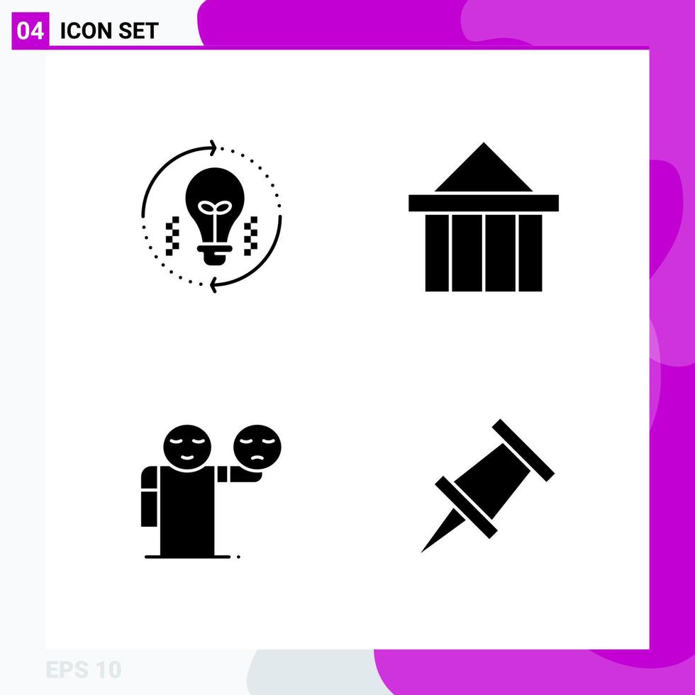 Solid Icon set. Pack of 4 Glyph Icons isolated on White Background for ...