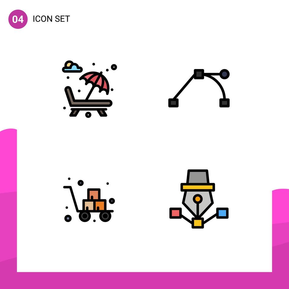 Set Of 4 Modern Ui Icons Symbols Signs For Sun Bed Cart Romance Path Fragile Editable Vector