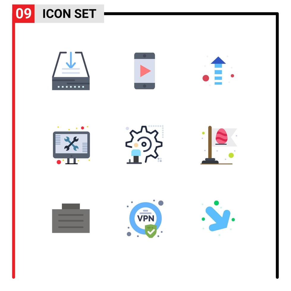 Mobile Interface Flat Color Set Of 9 Pictograms Of Configuration Setting Direction Tools Support