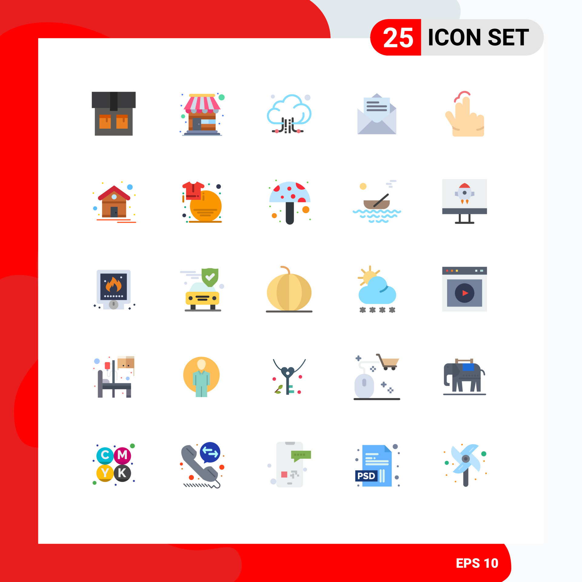 Pictogram Set Of 25 Simple Flat Colors Of Touch Gesture Storage Double Message Editable Vector