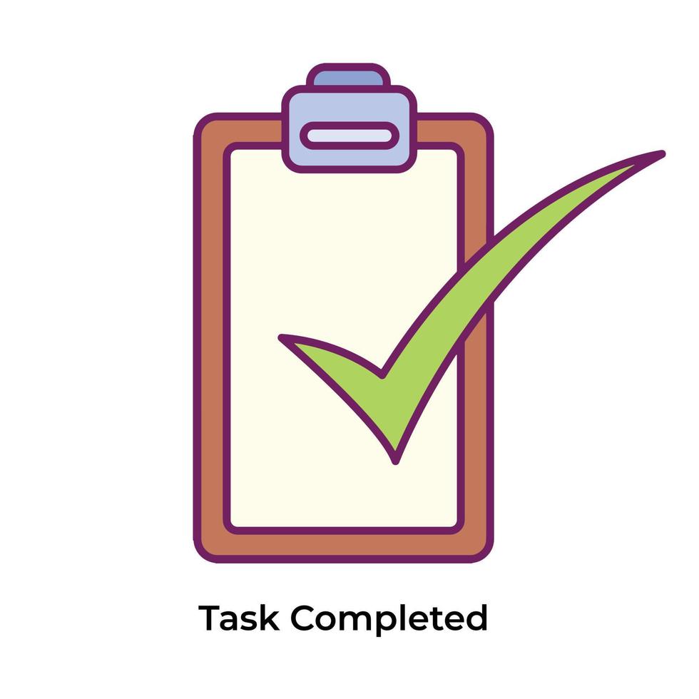 Task completed themed vector icon colored pictogram isolated on white ... Task completed themed vector icon colored pictogram isolated on white ...