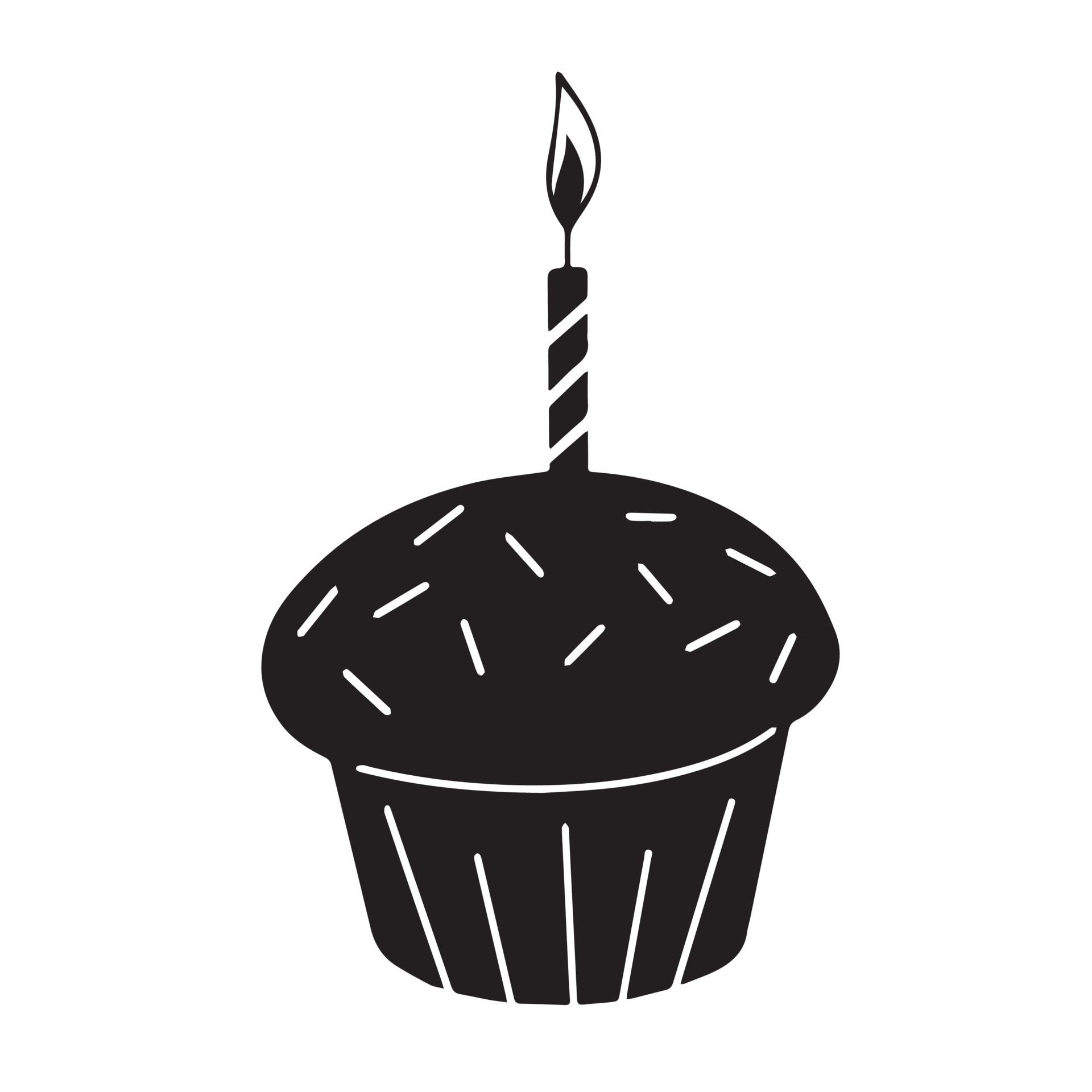 Birthday Cupcake Black And White Clipart