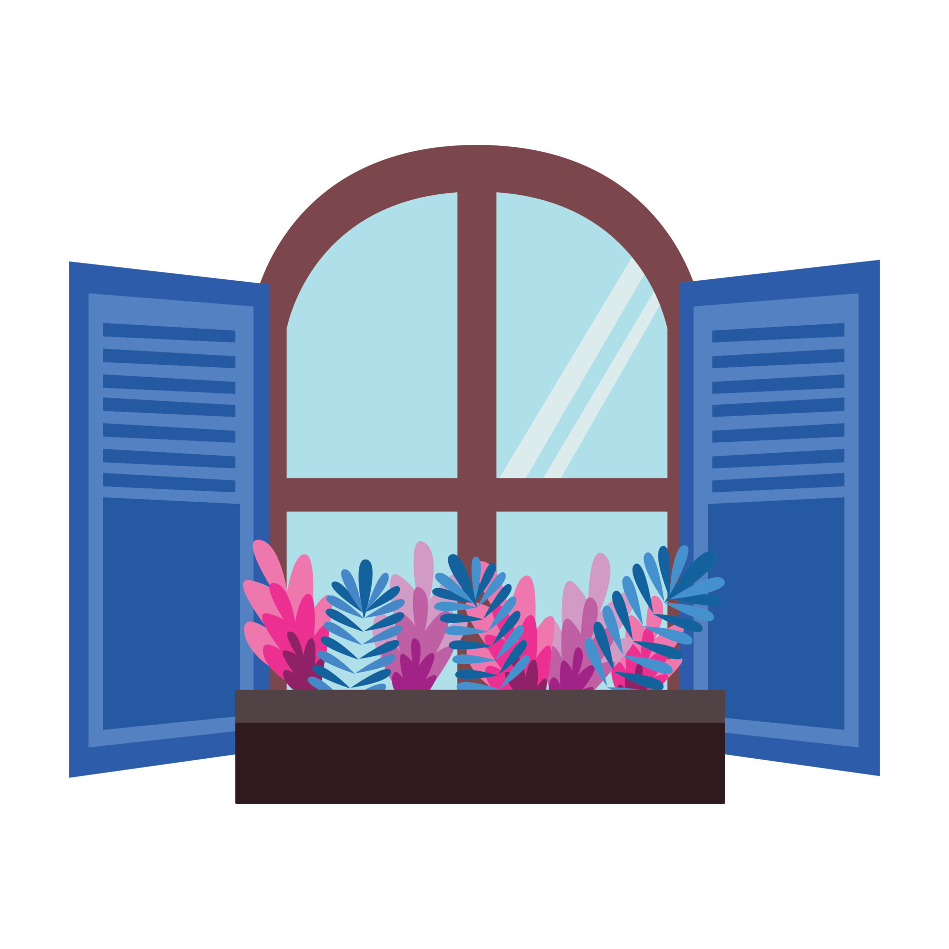 hermosa tienda azul o ventana de la casa con coloridas flores maceta ... hermosa tienda azul o ventana de la casa con coloridas flores maceta ...