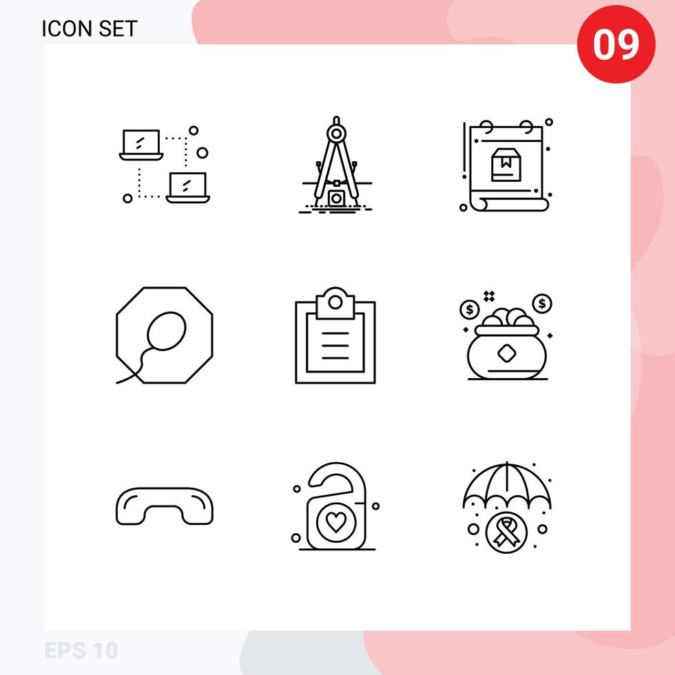 Mobile Interface Outline Set of 9 Pictograms of todo checklist development sperm package ...