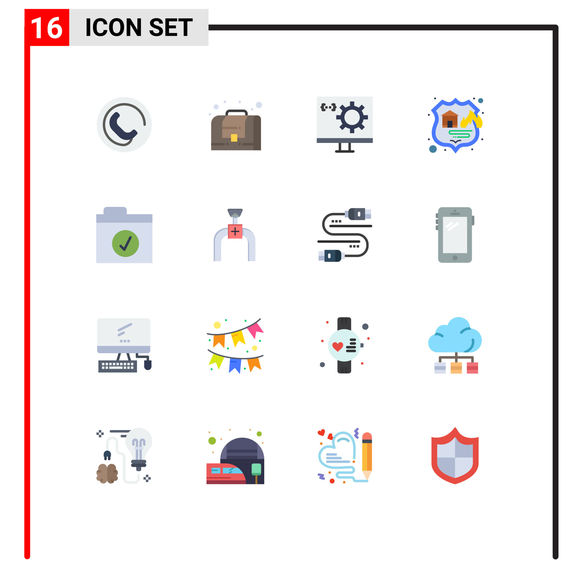 Group Of 16 Flat Colors Signs And Symbols For Selected Complete Develop Storage Hosting Editable