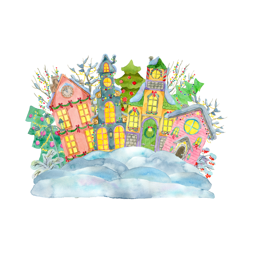Watercolor Christmas House Clipart 15117996 PNG