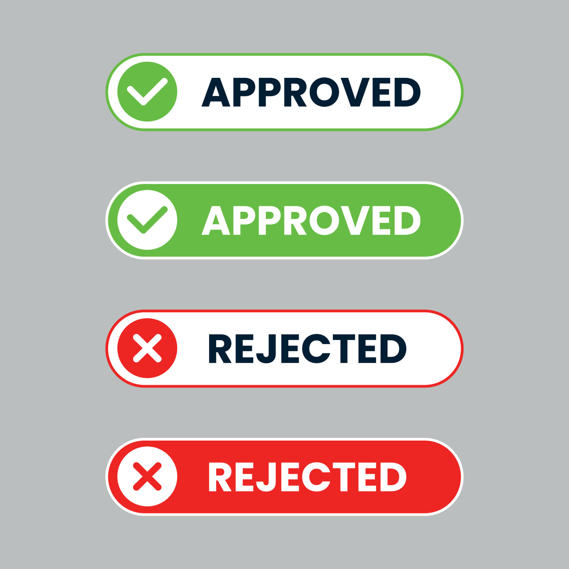 Set Of Approved And Rejected Button With Check Mark And Cross Mark Icon Vector 15118536 Vector