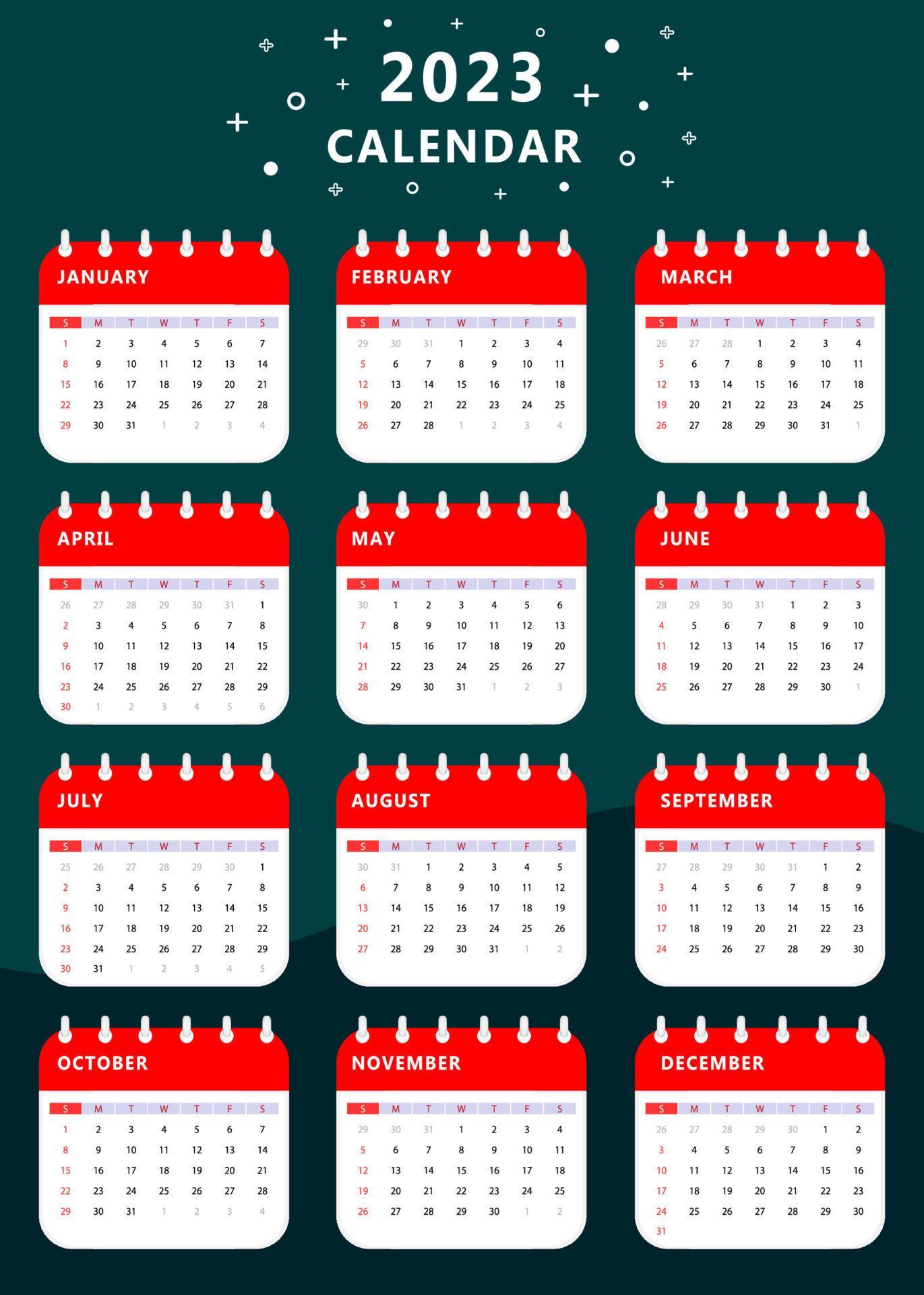 Monthly calendar template of year 2023. Design images. 15119097 Vector ...