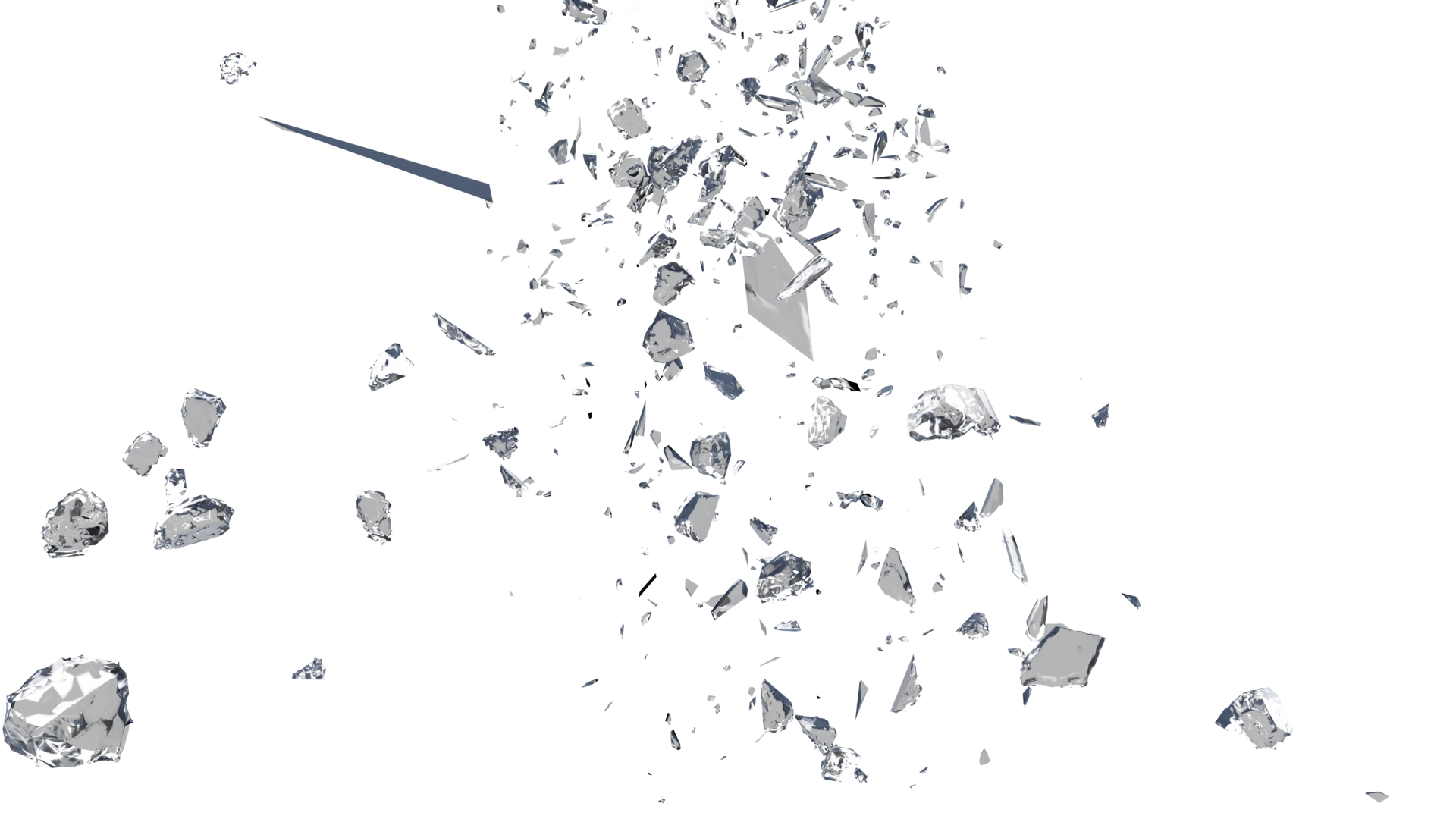 Glass Mirror Breaked Shatter With Debris Super Slow Motion Macro Camera 3d Illustration