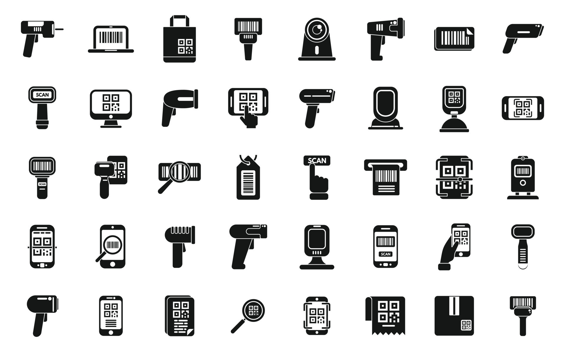 Code Scanning Icons Set Simple Vector Qr Barcode 15120790 Vector Art