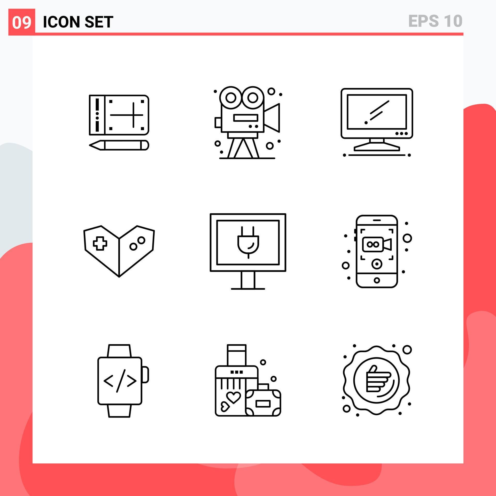 Collection Of 9 Vector Icons In Line Style Modern Outline Symbols For Web And Mobile Line Icon
