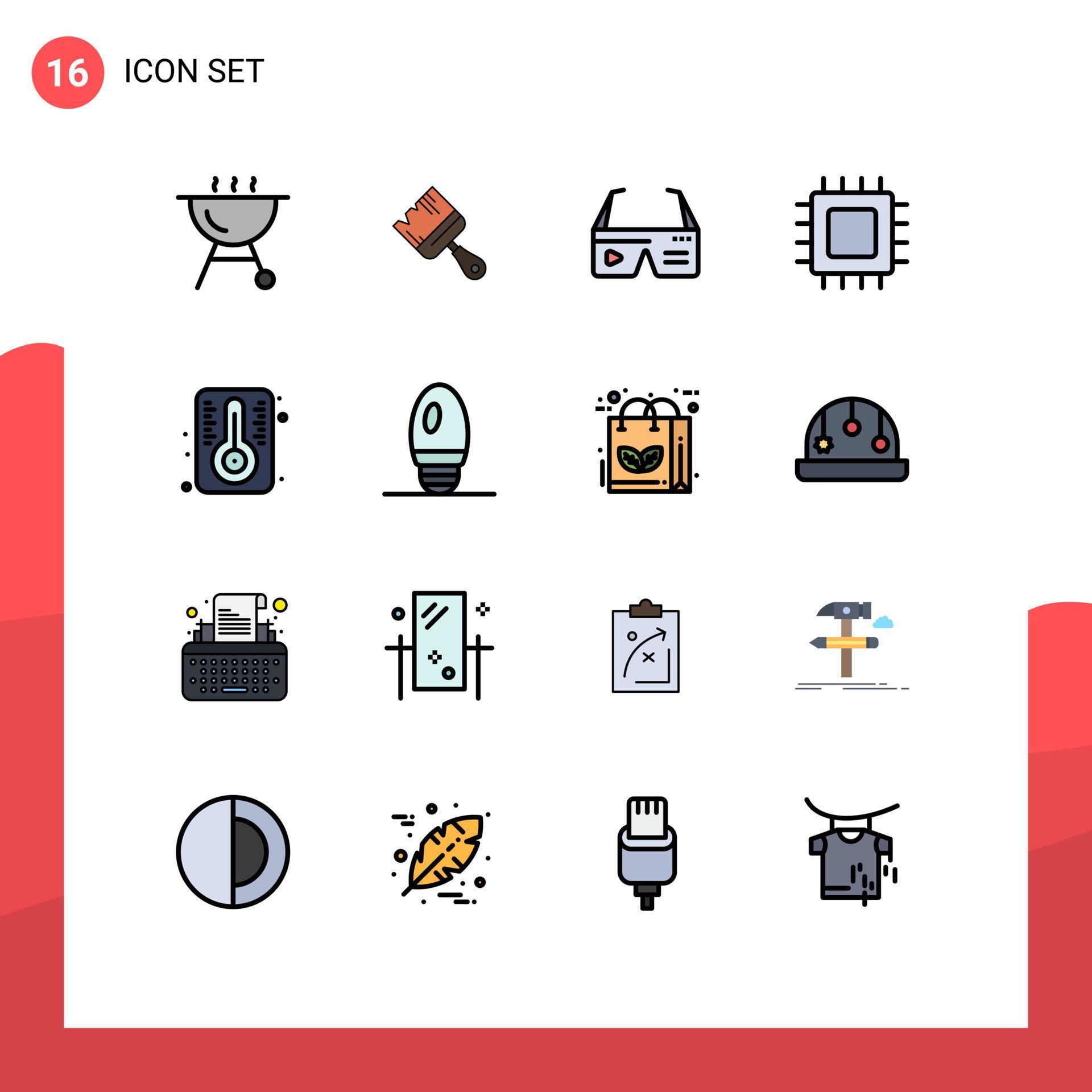 16 Universal Flat Color Filled Lines Set For Web And Mobile Applications Temperature Hardware