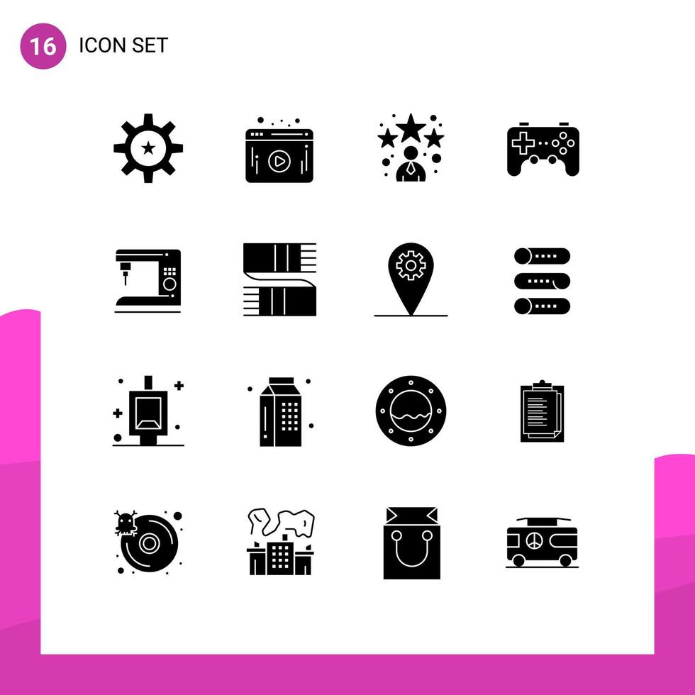 Set of 16 Modern UI Icons Symbols Signs for electric joystick avatar game controller Editable ...