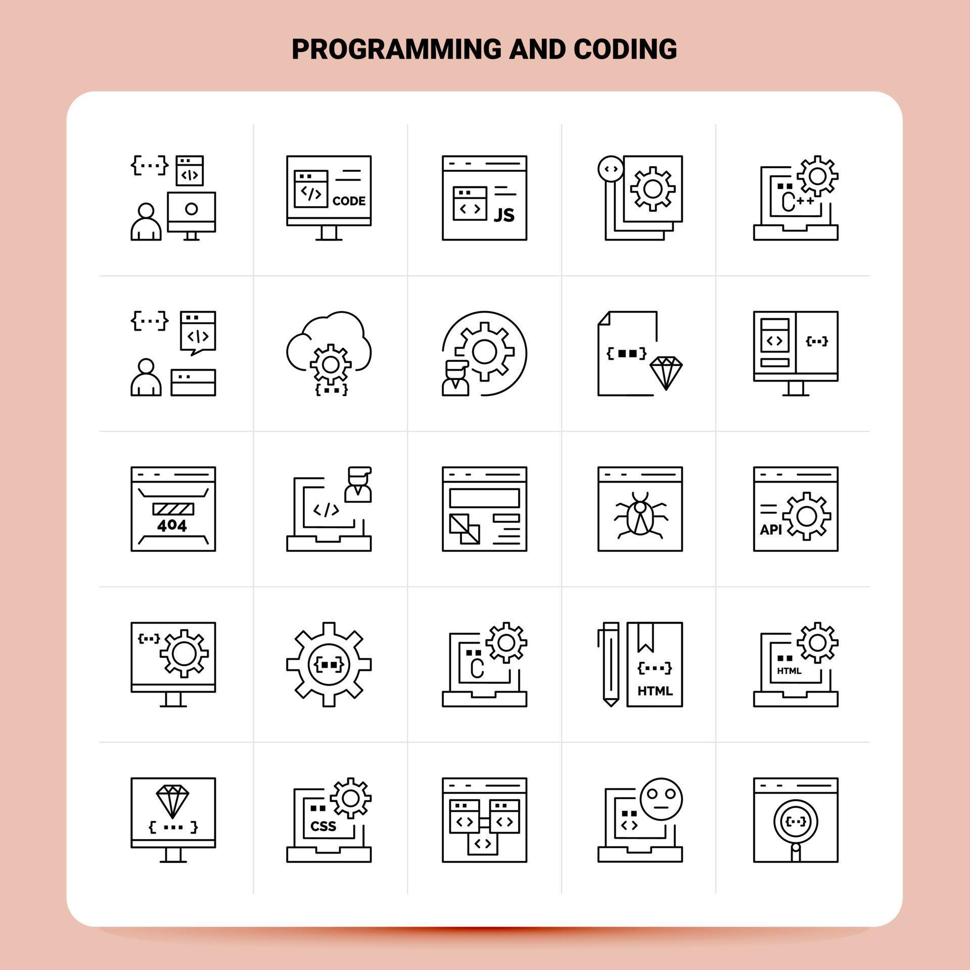 OutLine 25 Programming And Coding Icon set Vector Line Style Design Black Icons Set Linear ...