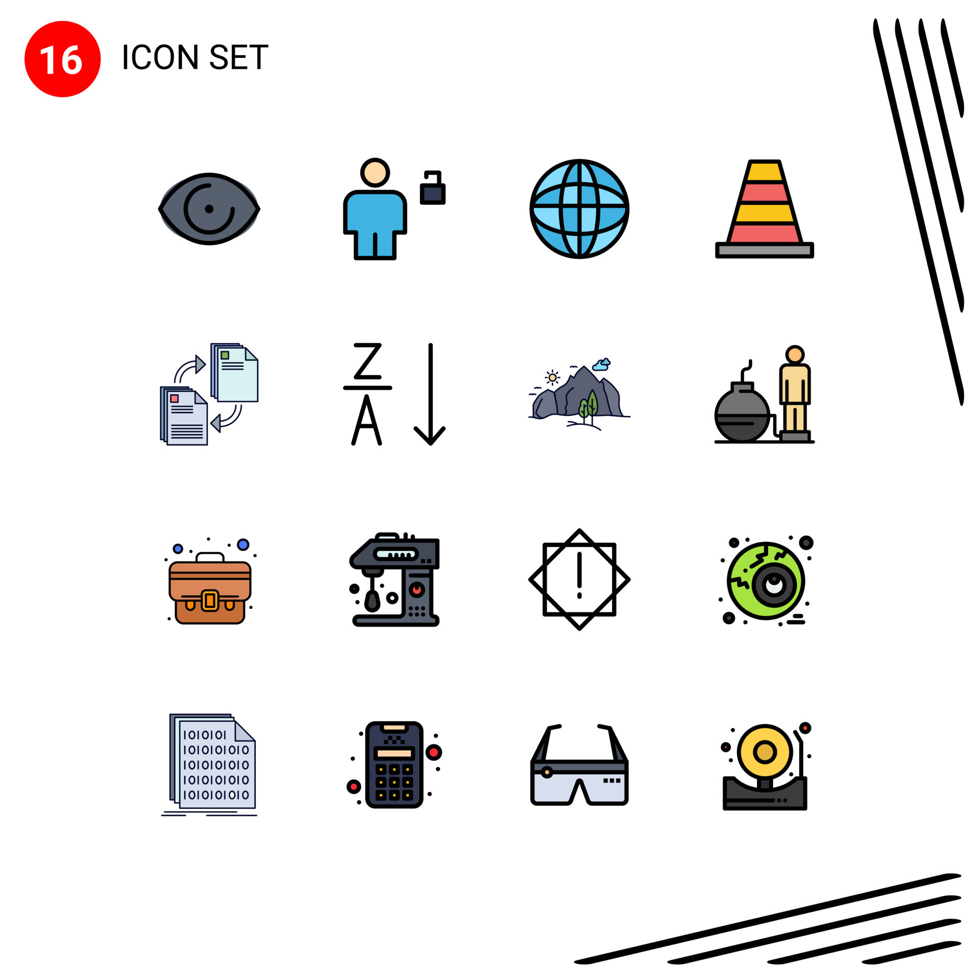 Set Of 16 Modern Ui Icons Symbols Signs For File Sharing Unlocked Tool Cone Editable Creative