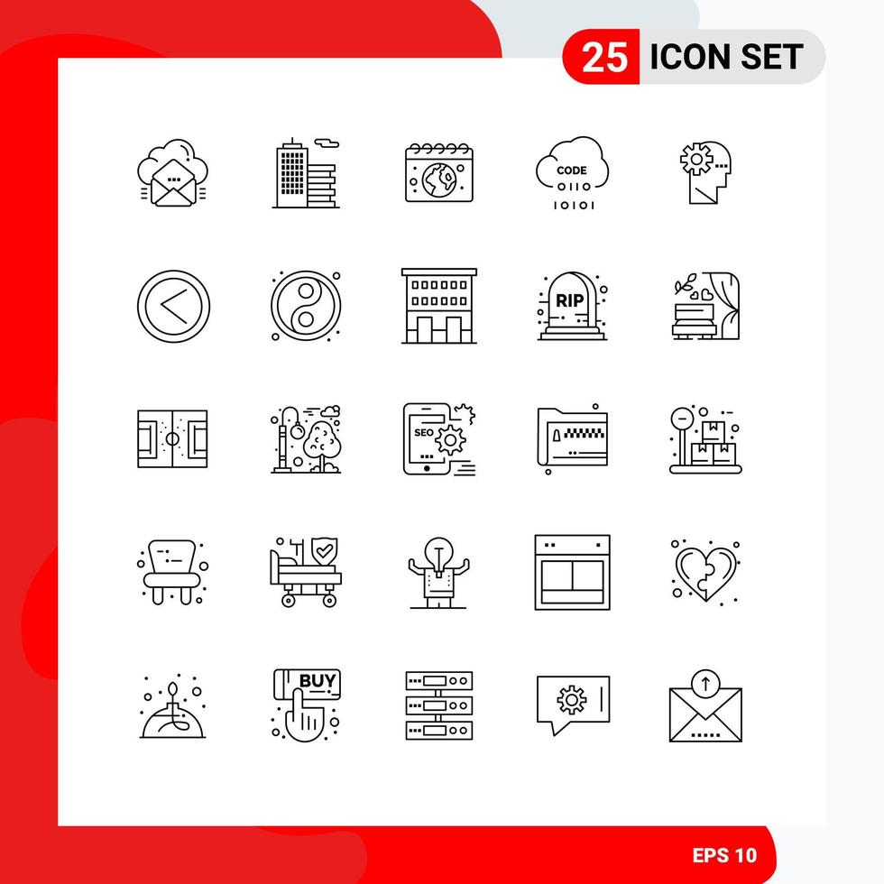Modern Set Of 25 Lines And Symbols Such As Programming Develop Office Coding Day Editable Vector