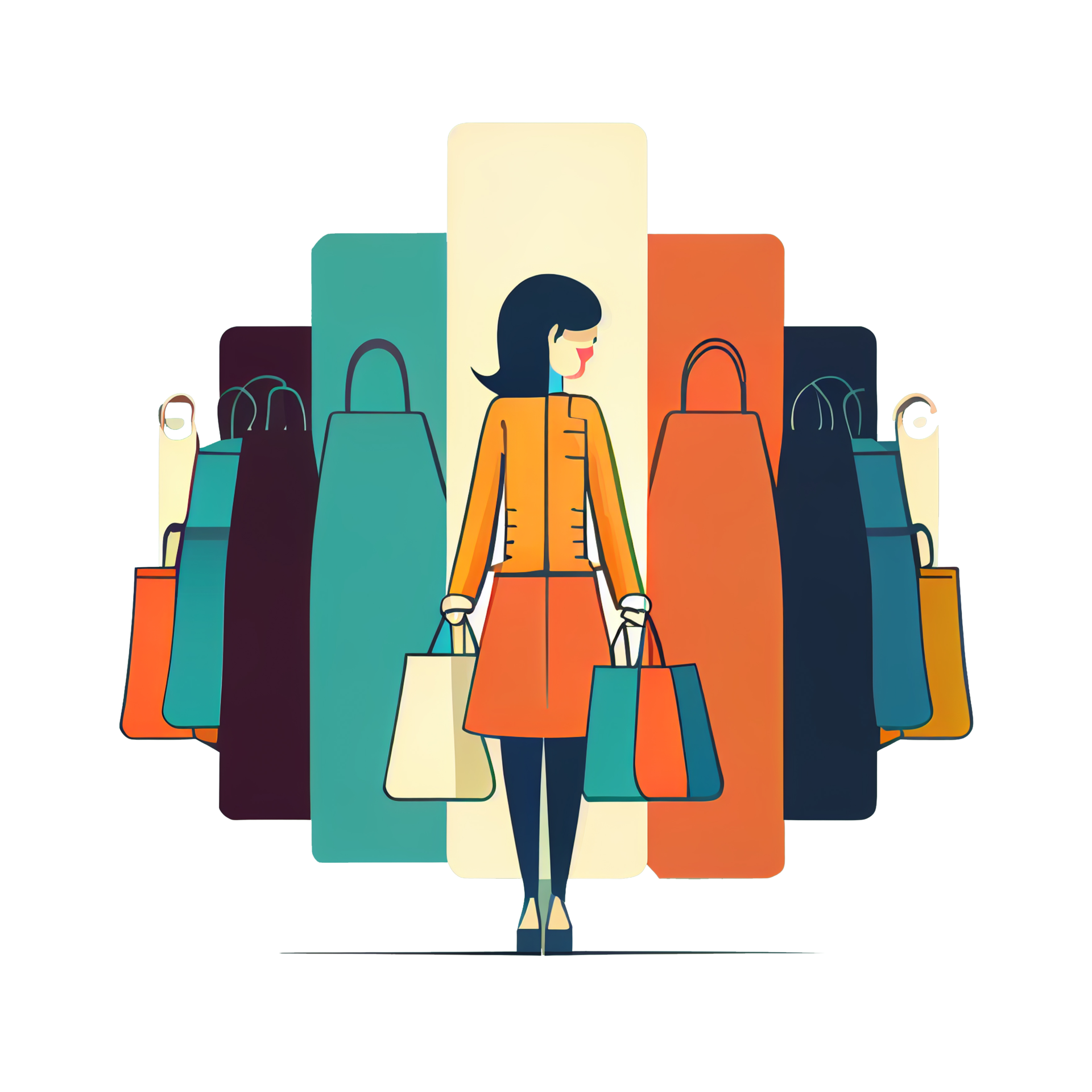 Flat woman holding shopping bags cartoon wallpaper. Modern design for ... Flat woman holding shopping bags cartoon wallpaper. Modern design for ...