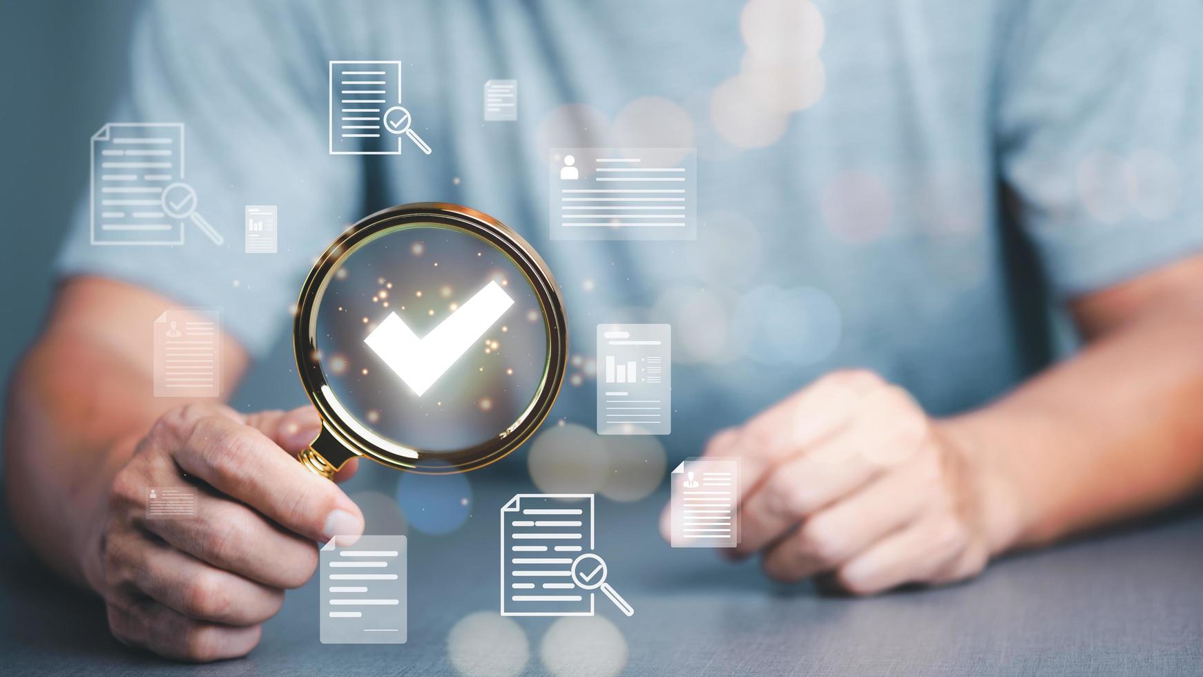 Businessman Audit documents, quality assessment management With a ...