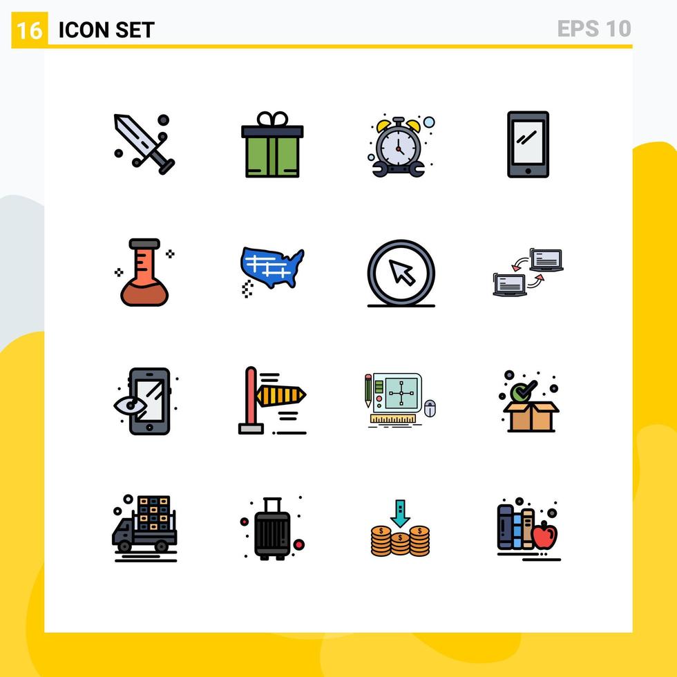 Set Of 16 Commercial Flat Color Filled Lines Pack For Flask Iphone Timer Android Smart Phone