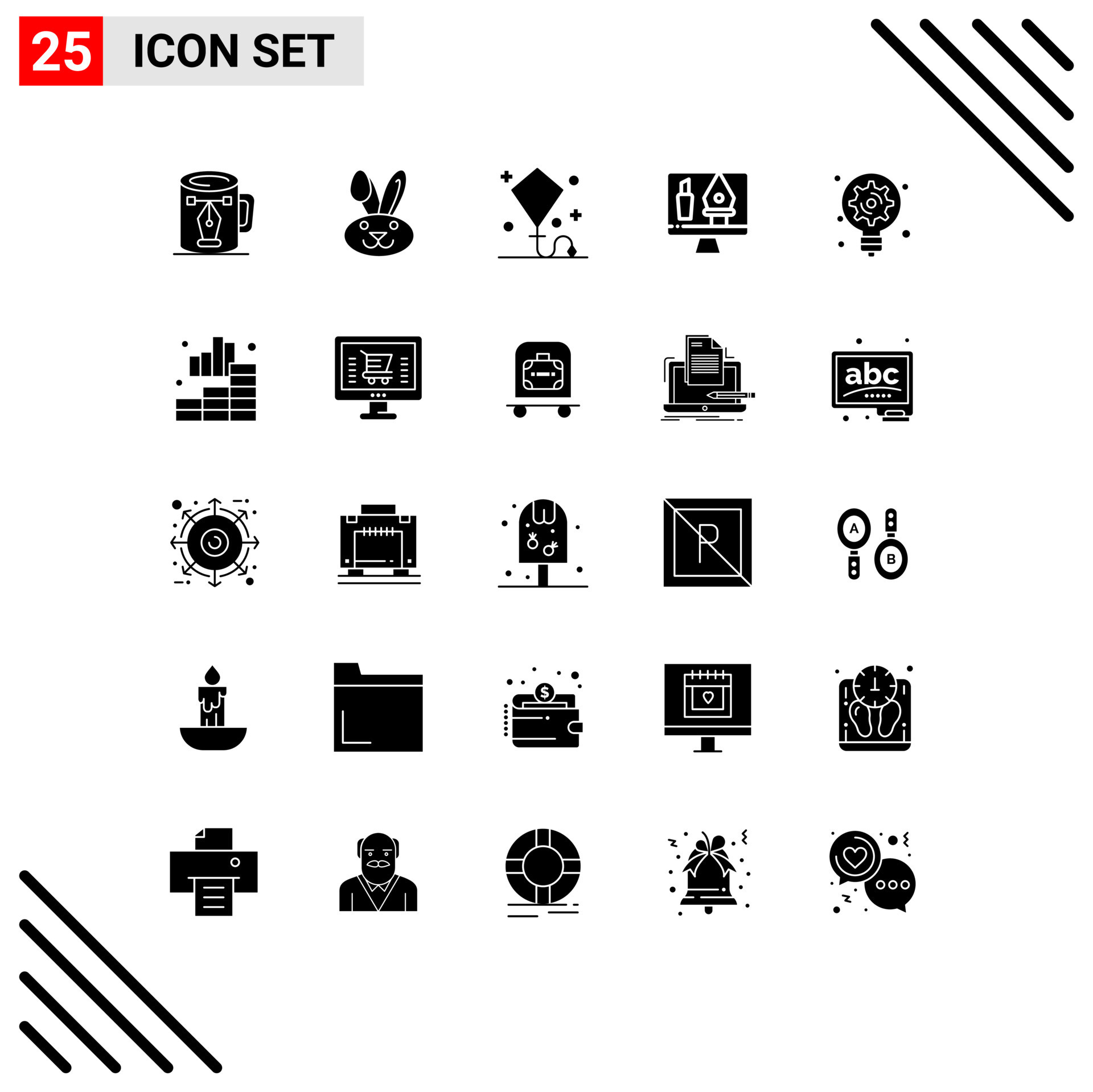 Editable Vector Line Pack Of 25 Simple Solid Glyphs Of Generation Crop Happy Editing Toy