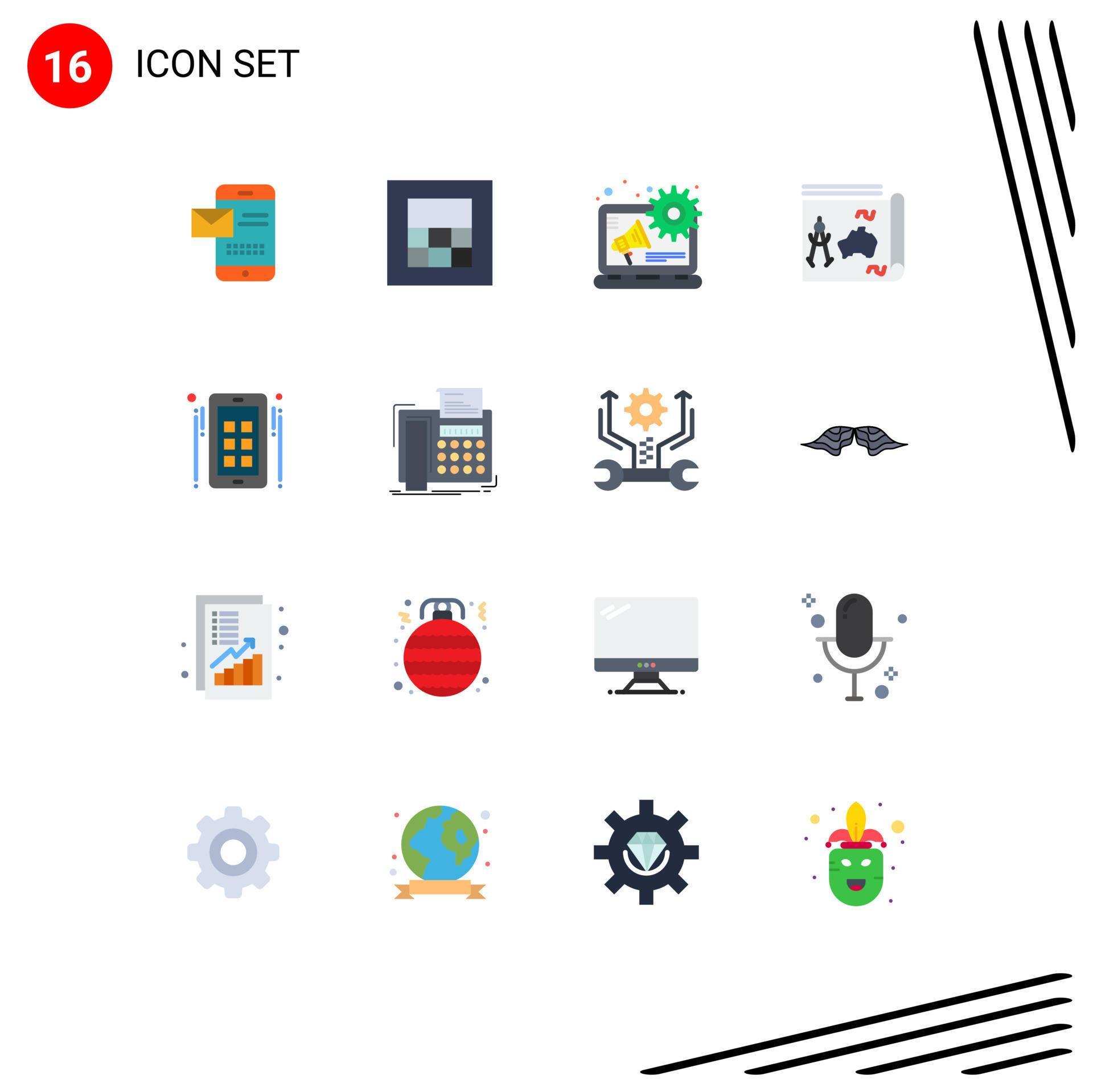 16 User Interface Flat Color Pack Of Modern Signs And Symbols Of Social Marketing Digital