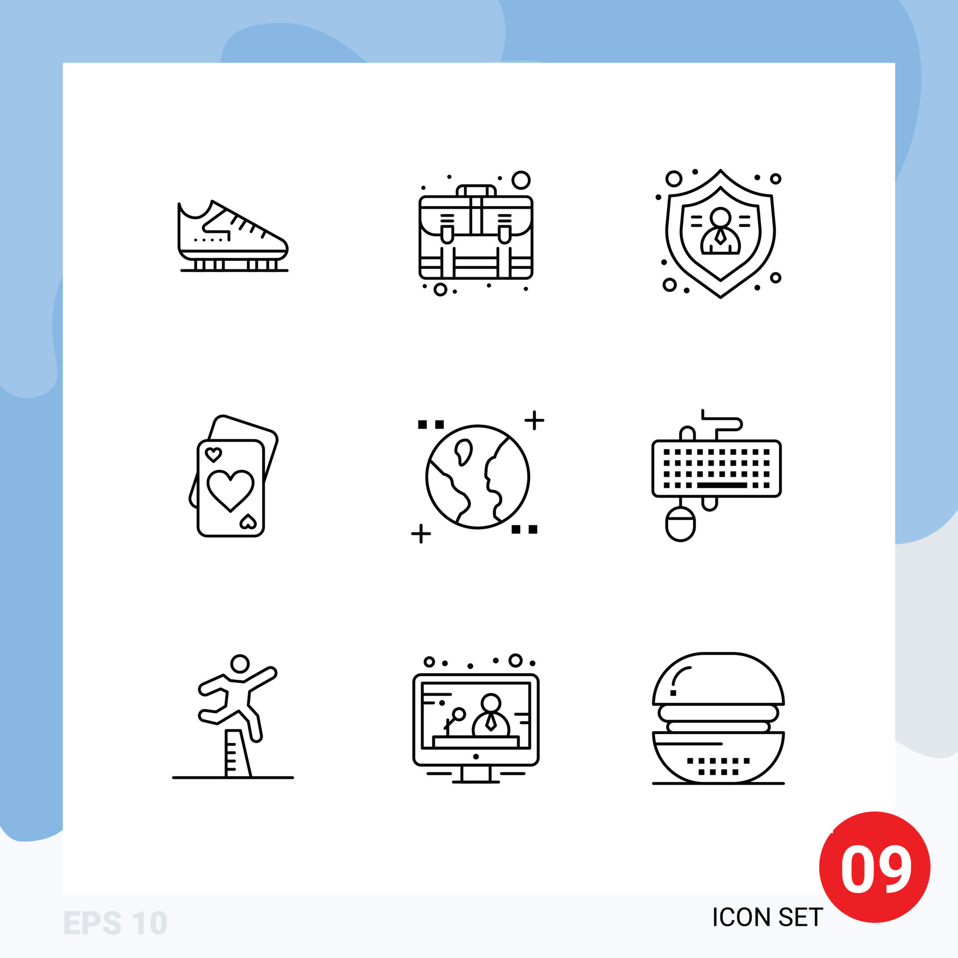 User Interface Pack Of 9 Basic Outlines Of Wedding Love Suitcase Card Protect Editable Vector