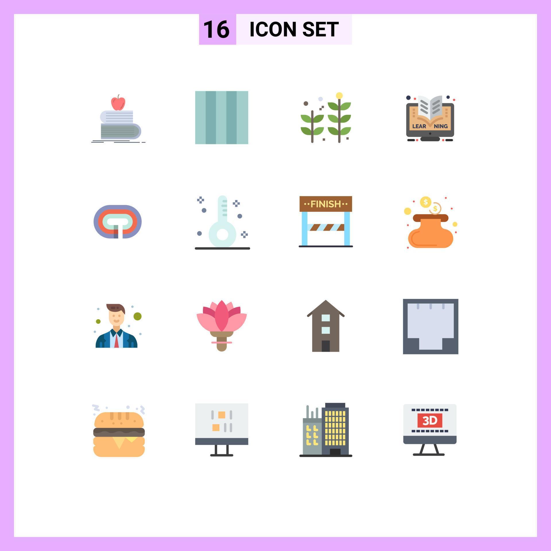 Mobile Interface Flat Color Set Of 16 Pictograms Of Track Stadium Leaf Running Learning Editable