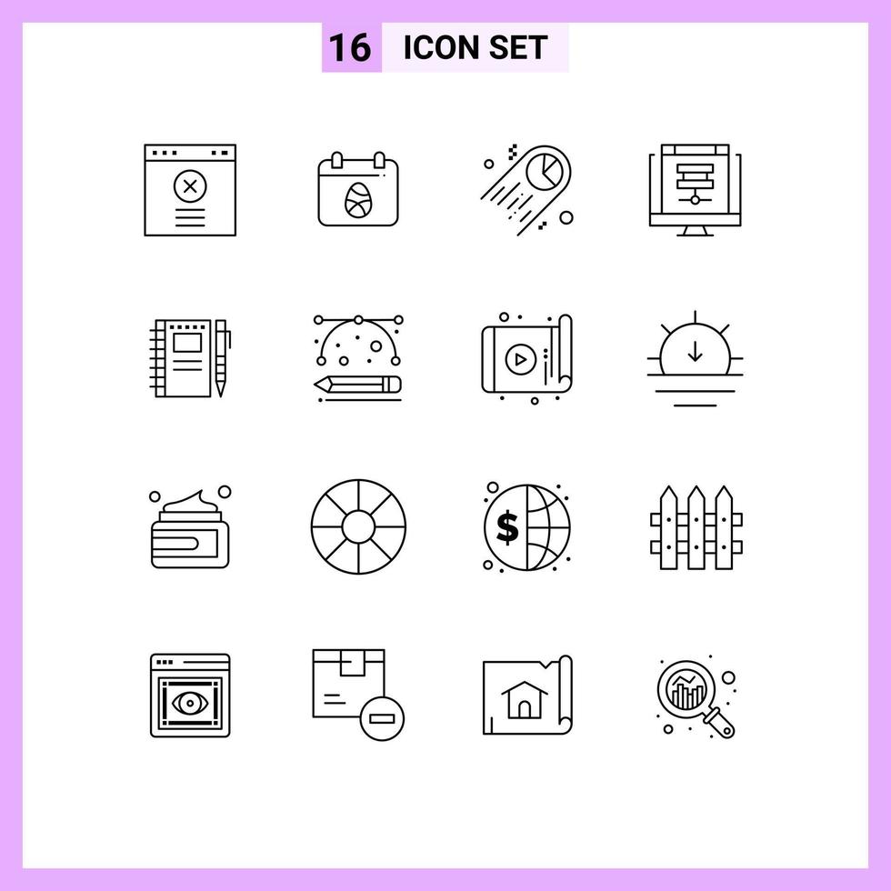 16 User Interface Outline Pack Of Modern Signs And Symbols Of Drawing Sever Pie Online Data