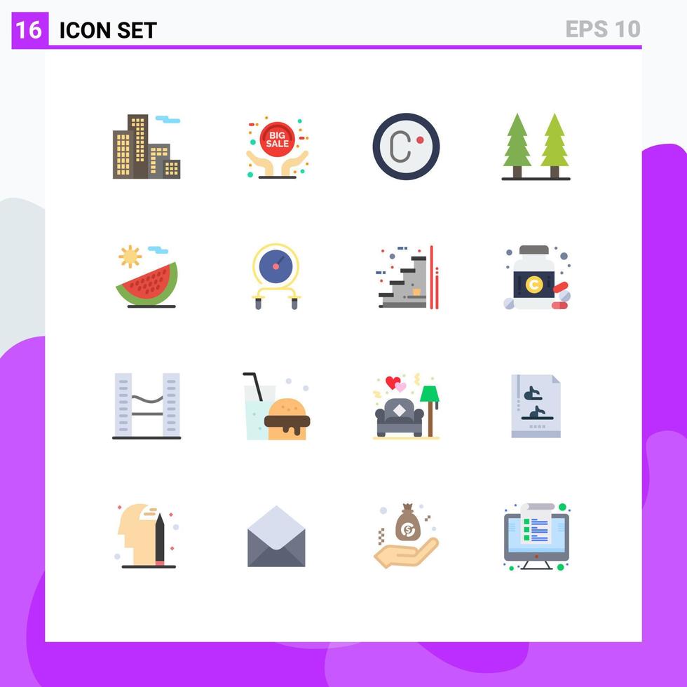 16 Thematic Vector Flat Colors And Editable Symbols Of Summer Food Degree Beach Park Editable