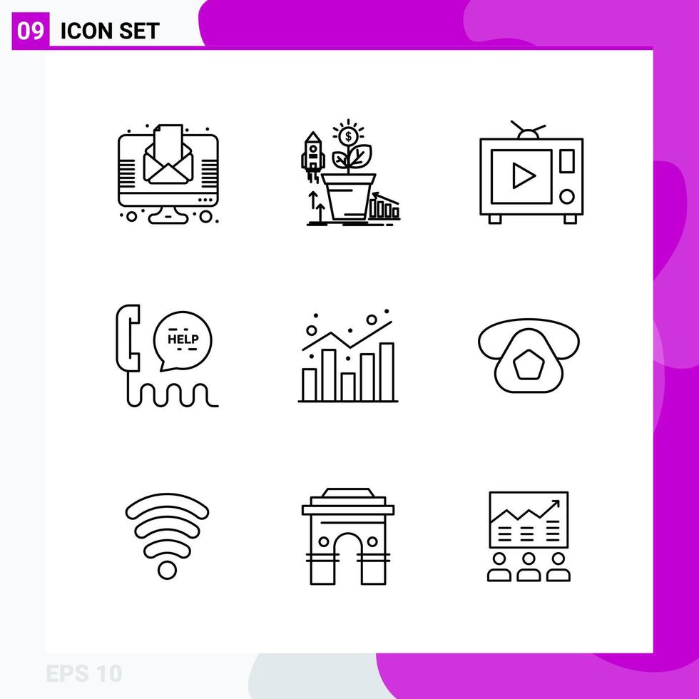 Line Icon Set Pack Of 9 Outline Icons Isolated On White Background For