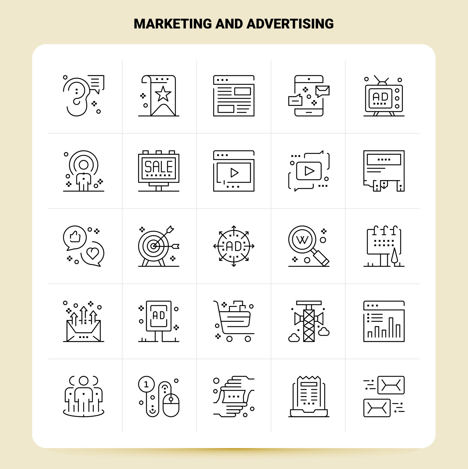 Outline 25 Marketing And Advertising Icon Set Vector Line Style Design Black Icons Set Linear