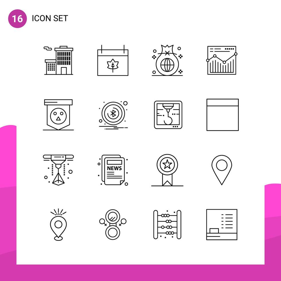 Outline Icon set Pack of 16 Line Icons isolated on White Background for ...