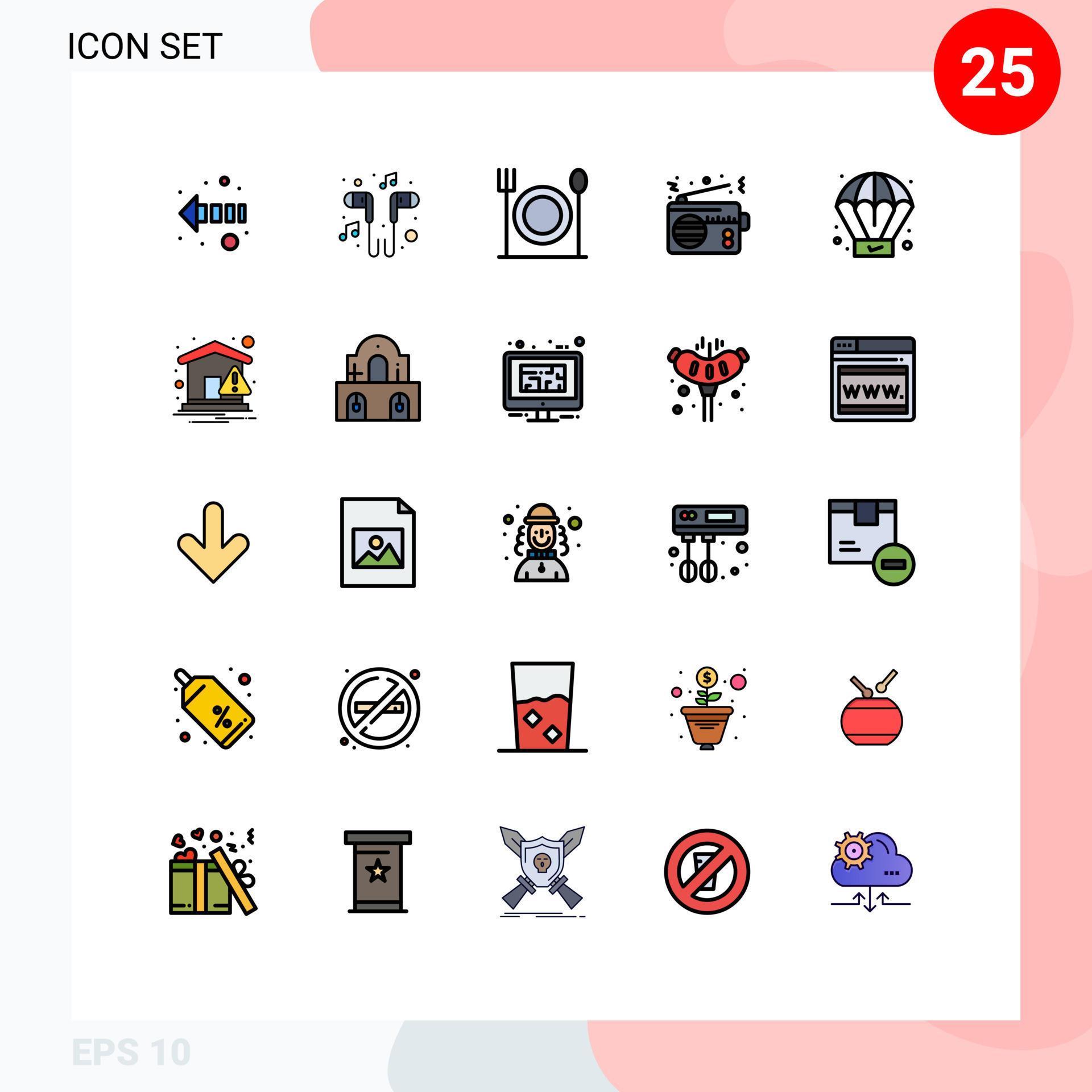 Stock Vector Icon Pack Of 25 Line Signs And Symbols For Process Connection Eat Technology