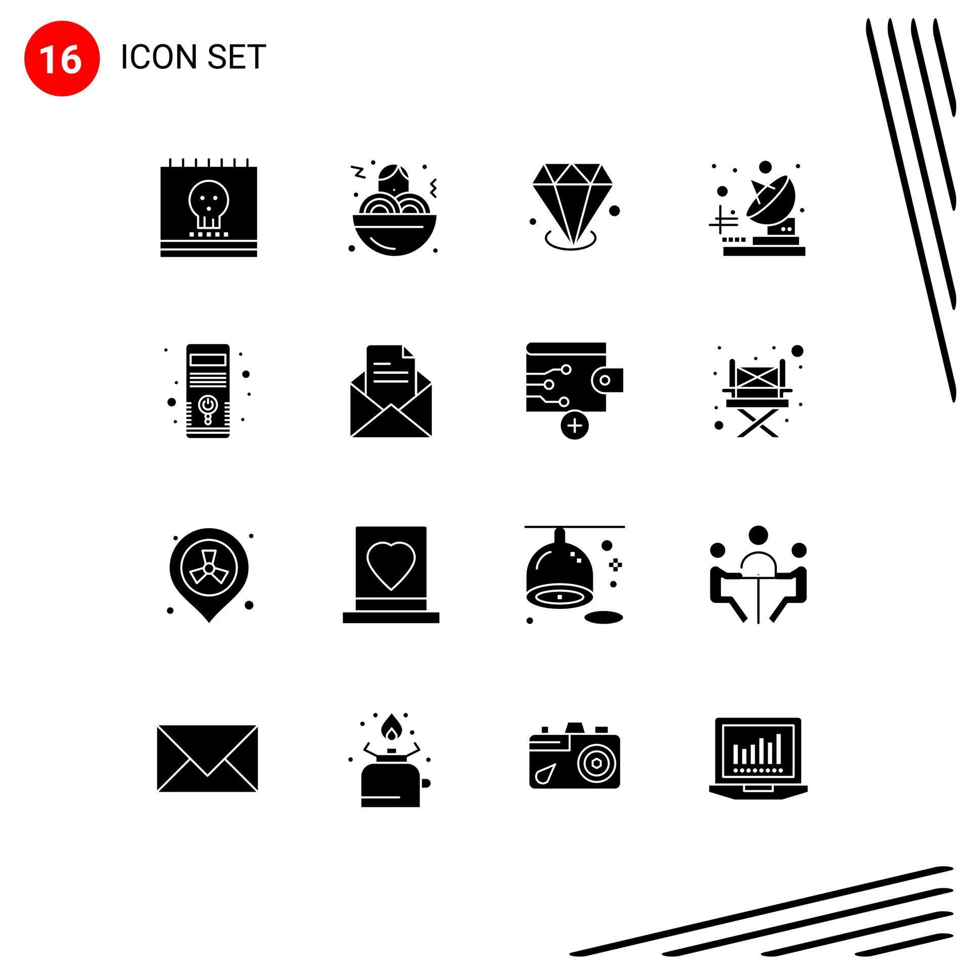 16 Thematic Vector Solid Glyphs and Editable Symbols of pc computer ...