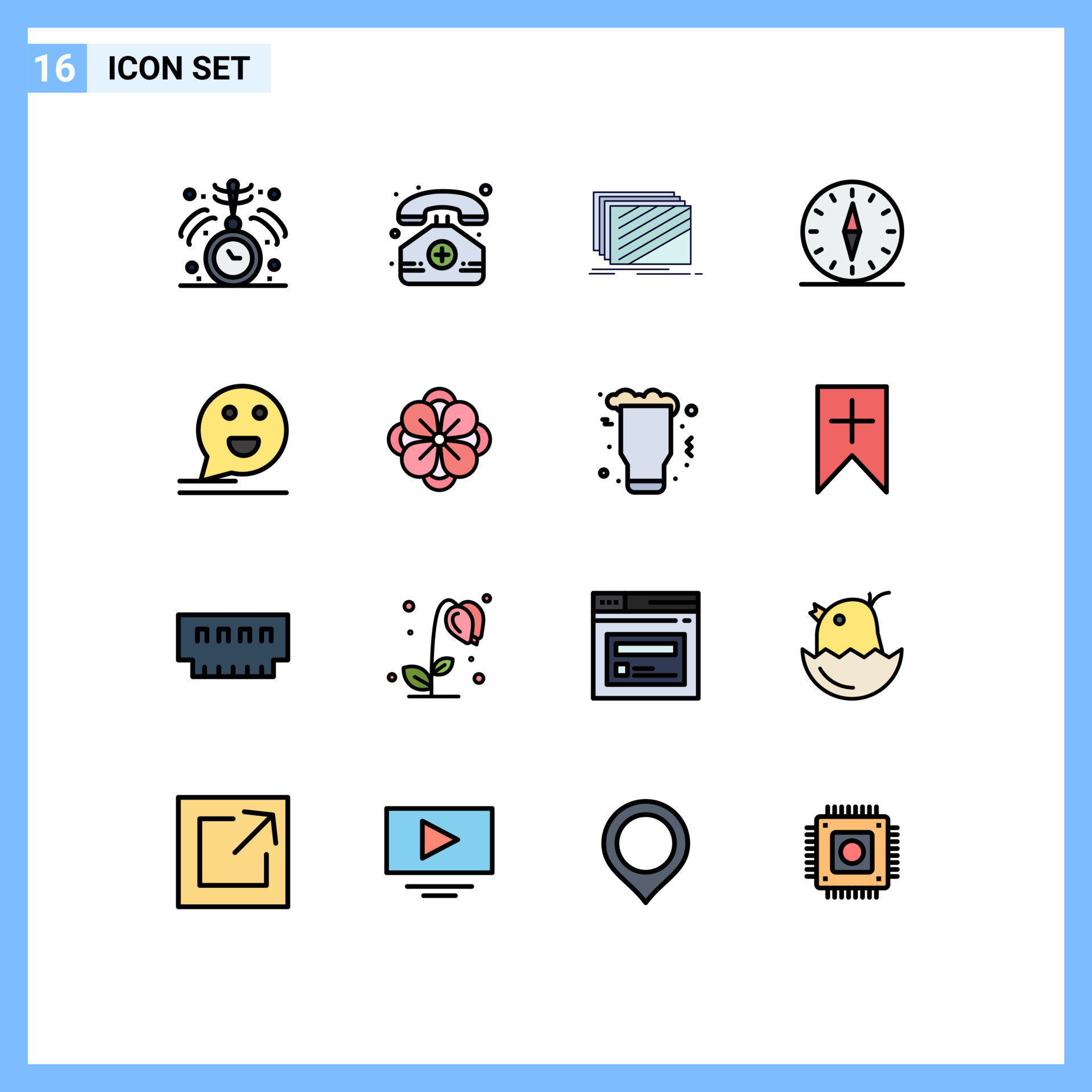 16 Universal Flat Color Filled Lines Set For Web And Mobile Applications Travel Direction Design