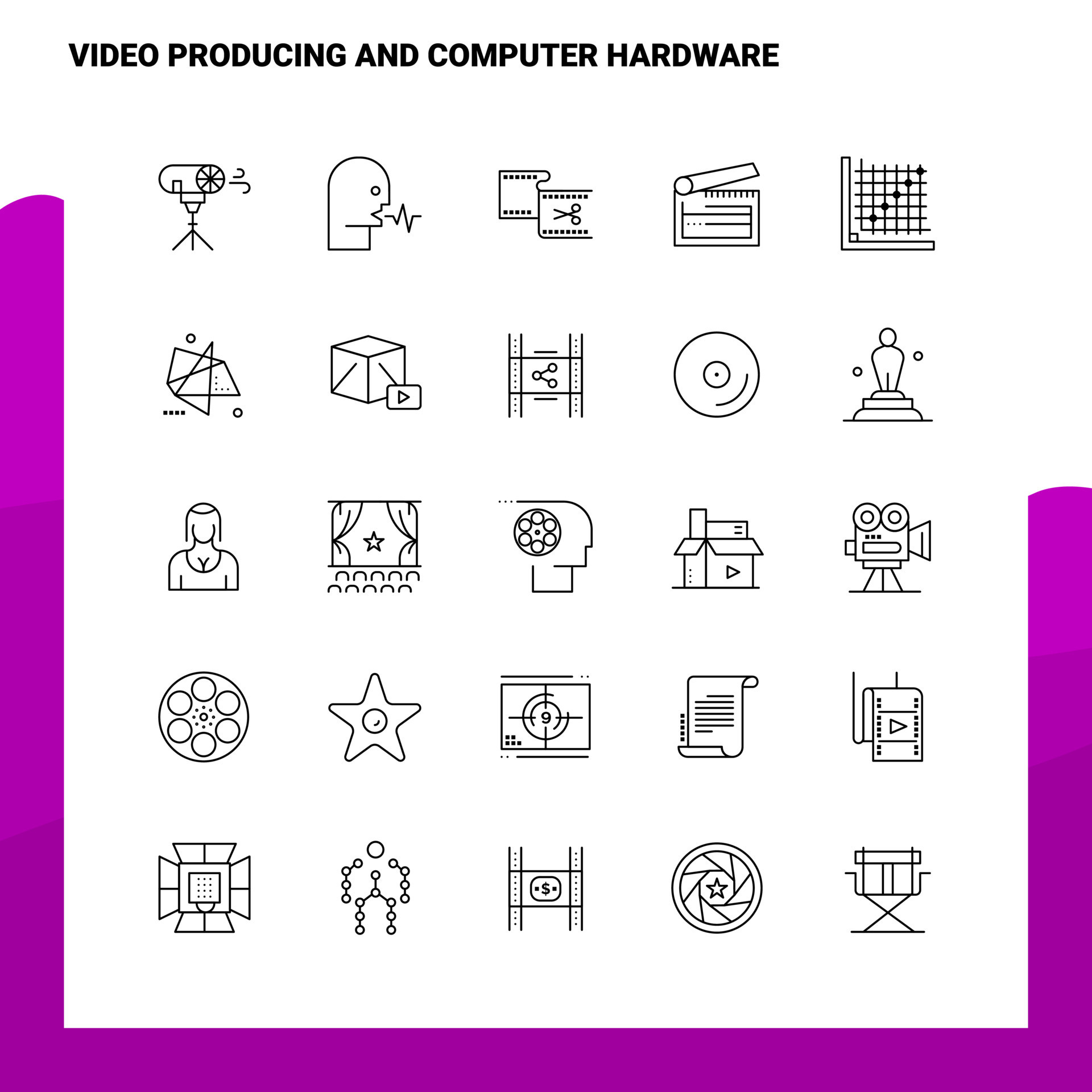 Set Of Video Producing And Computer Hardware Line Icon Set 25 Icons Vector Minimalism Style