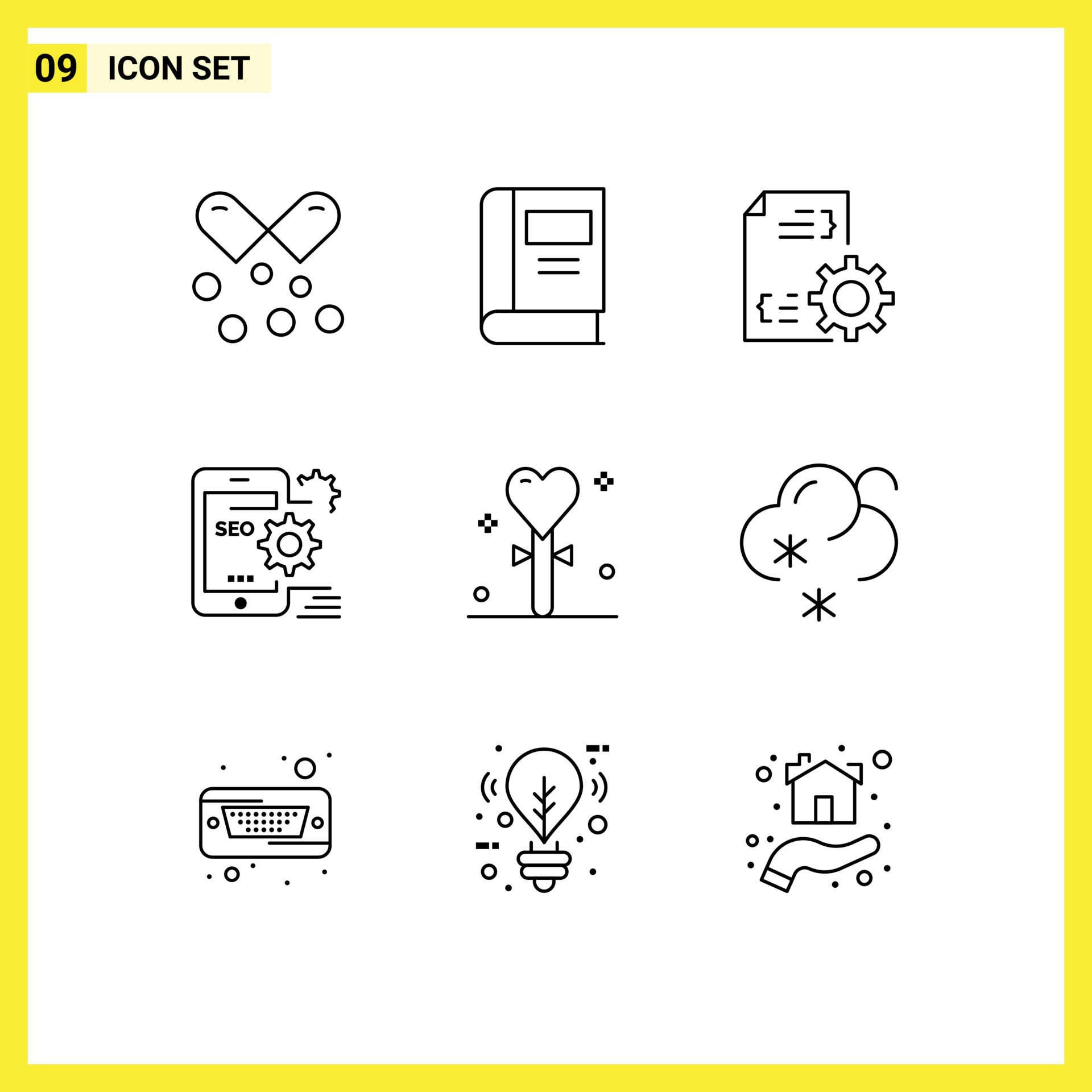 Set Of 9 Vector Outlines On Grid For Configuration Optimize Read Mobile Management Editable