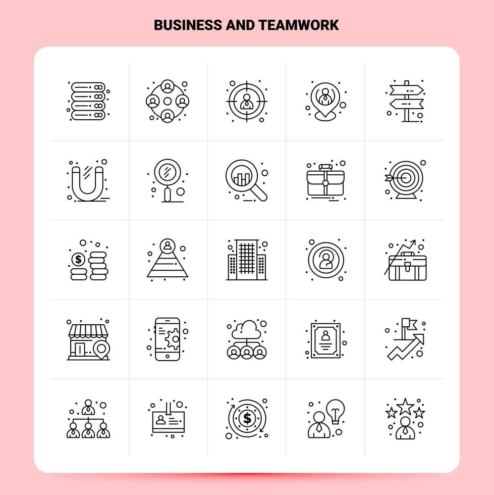 Outline 25 Business And Teamwork Icon Set Vector Line Style Design Black Icons Set Linear