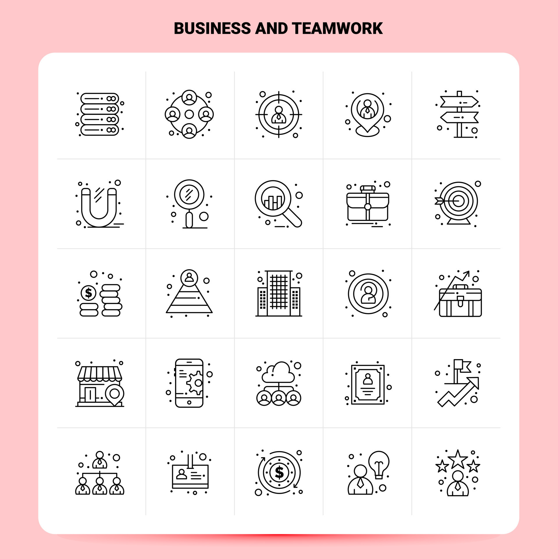 Outline 25 Business And Teamwork Icon Set Vector Line Style Design Black Icons Set Linear