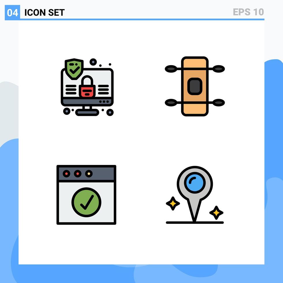 4 Thematic Vector Filledline Flat Colors And Editable Symbols Of Computer Map Longboard App
