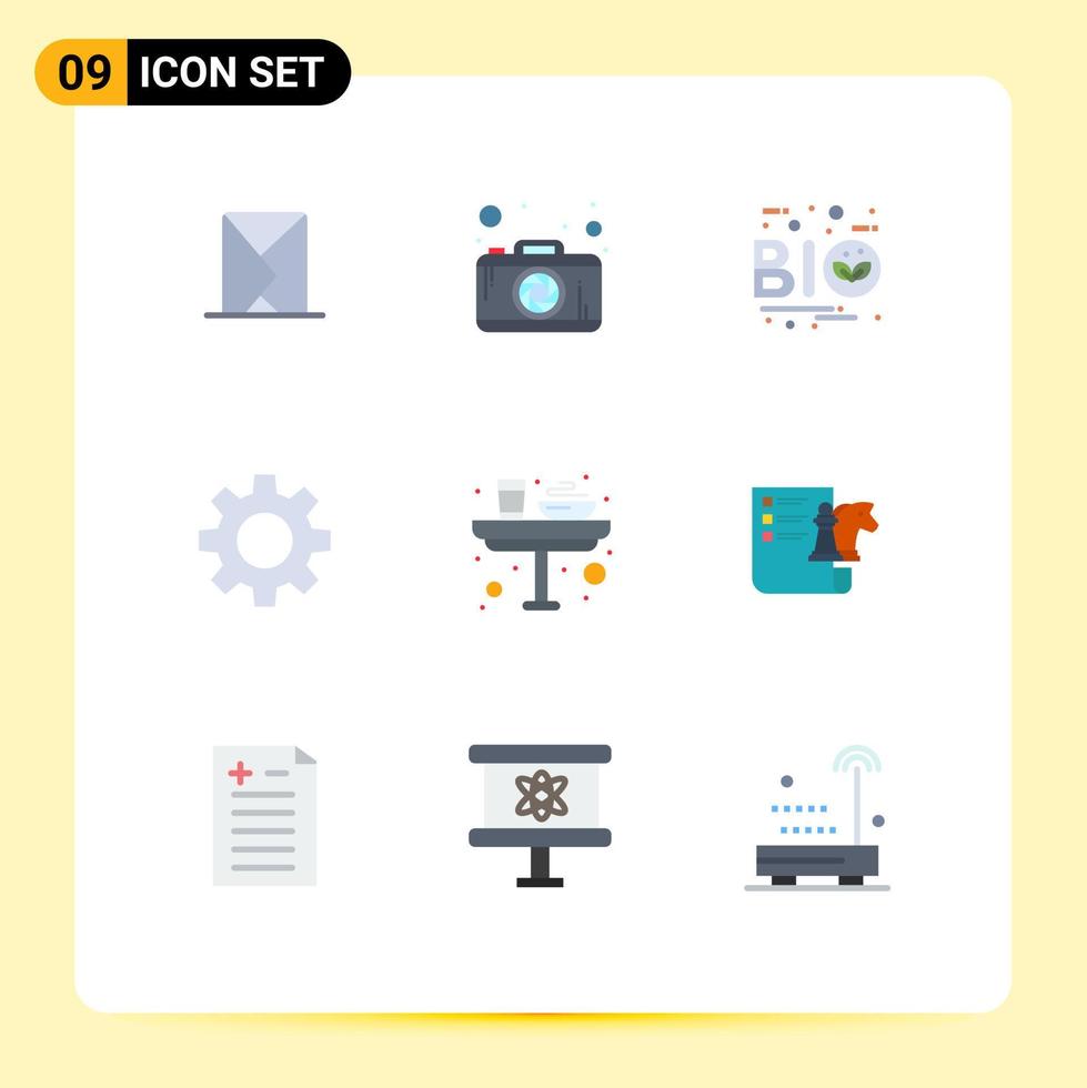 Mobile Interface Flat Color Set Of 9 Pictograms Of Dinner Gear Bio