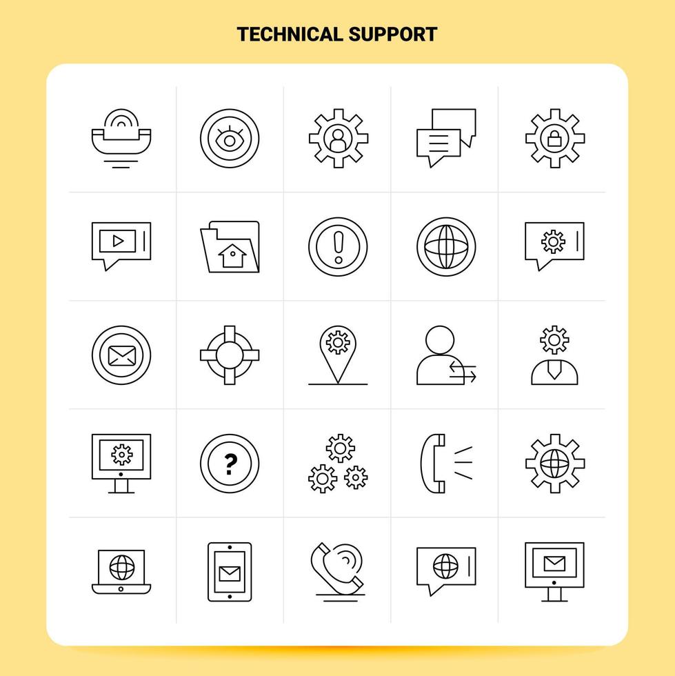 OutLine 25 Technical Support Icon set Vector Line Style Design Black Icons Set Linear pictogram ...