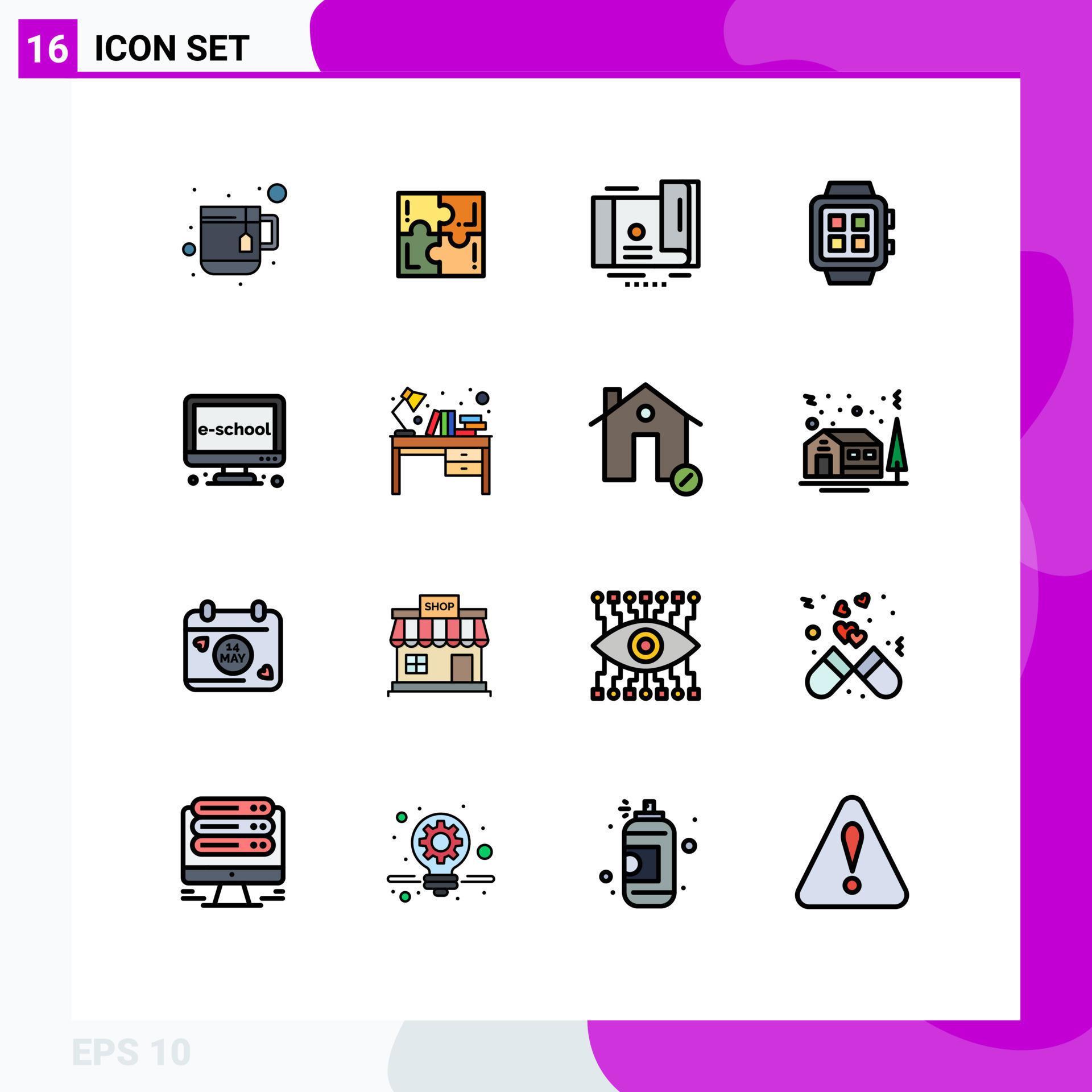 Set Of 16 Vector Flat Color Filled Lines On Grid For E Technology Card Smart Electronic Editable