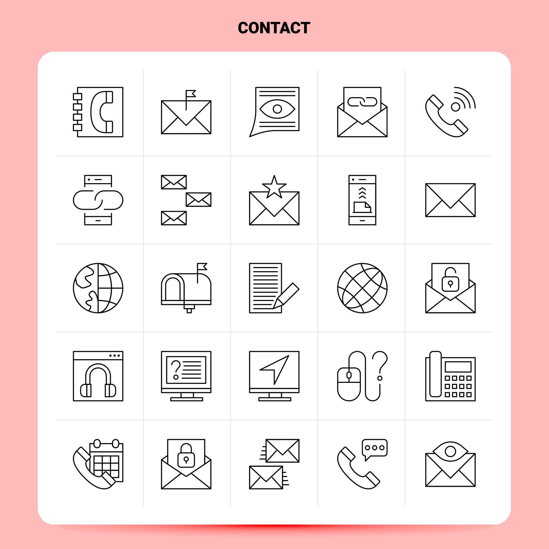Outline 25 Contact Icon Set Vector Line Style Design Black Icons Set Linear Pictogram Pack Web