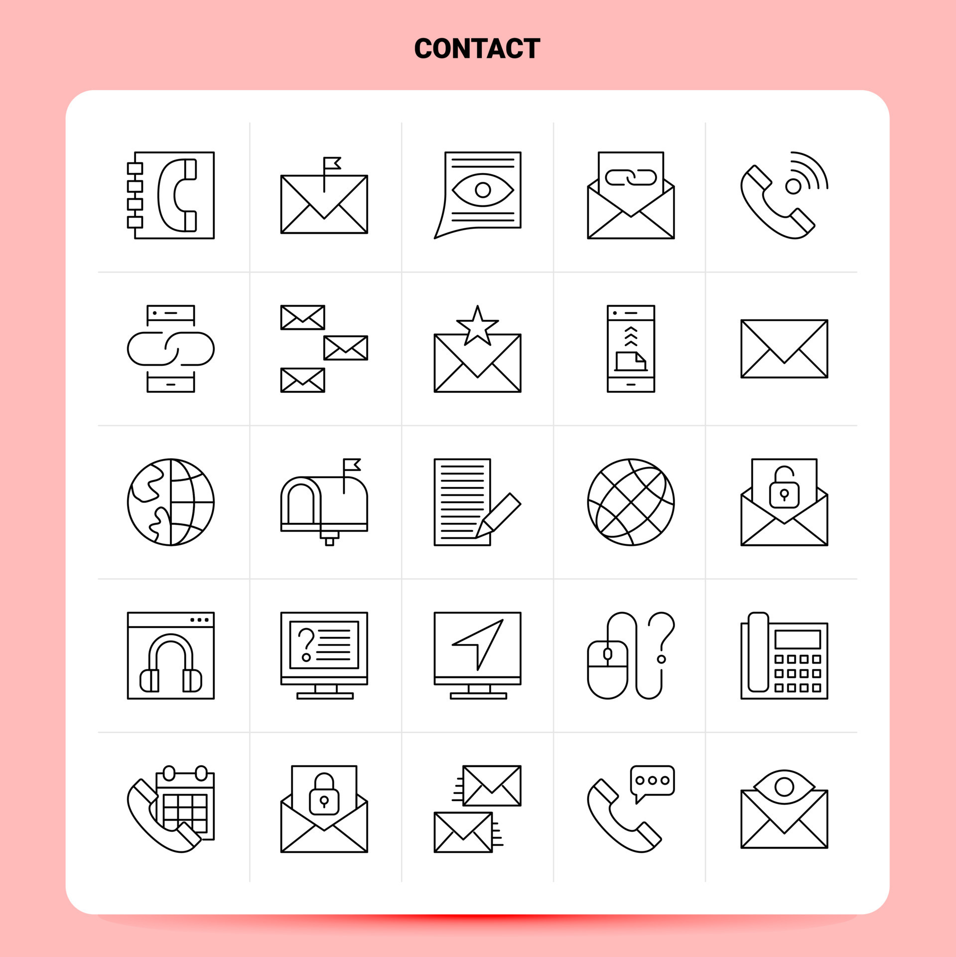 Outline 25 Contact Icon Set Vector Line Style Design Black Icons Set