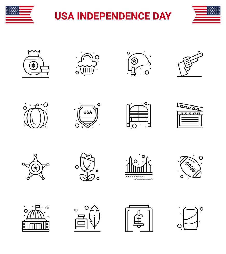 Stock Vector Icon Pack of American Day 16 Line Signs and Symbols for ...