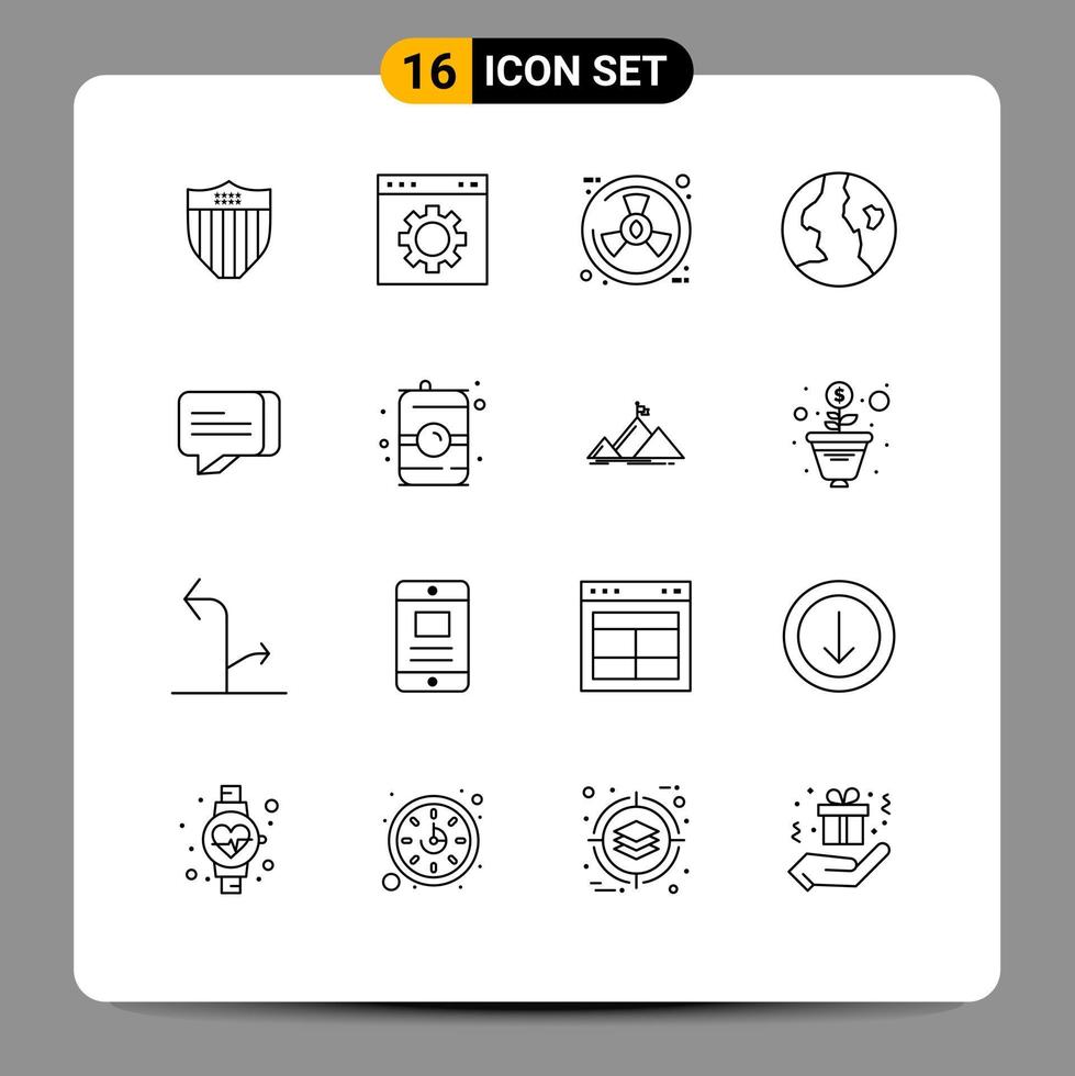 Group Of 16 Modern Outlines Set For Communication Nature Setting Globe