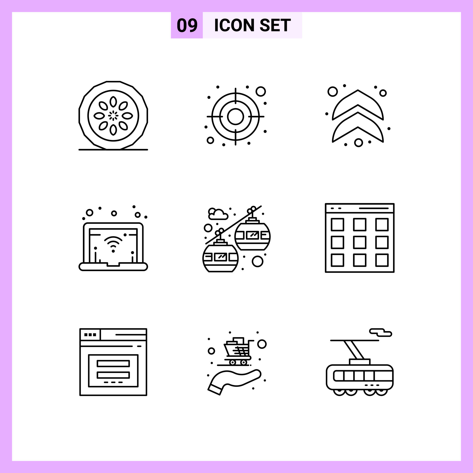 9 Icons in Line Style Outline Symbols on White Background Creative Vector Signs for Web mobile ...