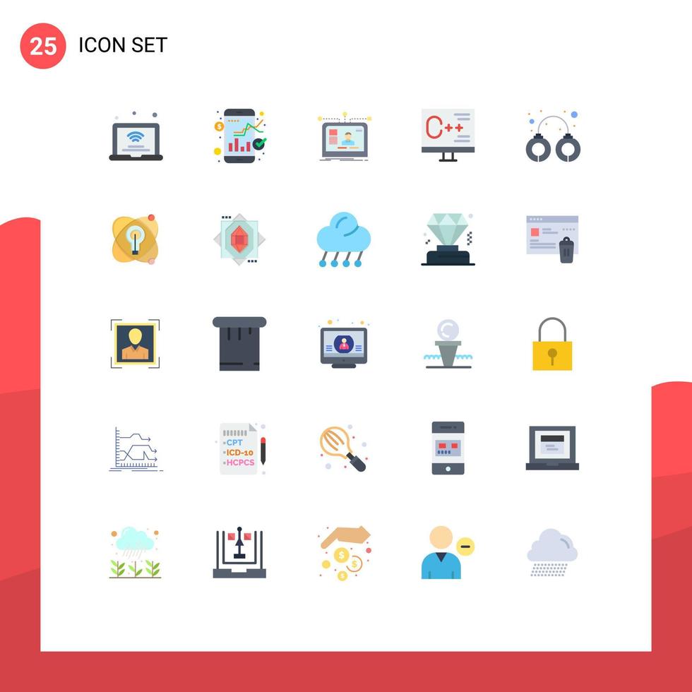 Mobile Interface Flat Color Set Of 25 Pictograms Of Development Computer Online Trade Coding